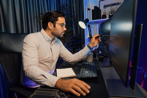 Working Smart It Developer Pointing Data Software Development On Pc