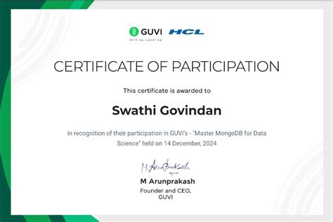 Swathi Govindan On Linkedin Mongodb Datascience Guvi Certification