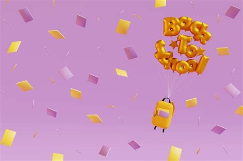 분홍색 배경에 날아 다니는 다른 다채로운 문구와 풍선이있는 배낭 3d 렌더링 0명에 대한 스톡 사진 및 기타 이미지 0명