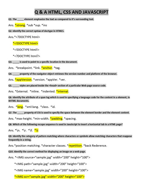 Q And A Html Css And Javascript 3 Pdf Html Element Html