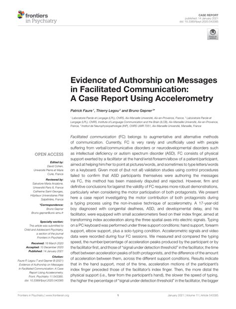 Pdf Evidence Of Authorship On Messages In Facilitated Communication A Case Report Using
