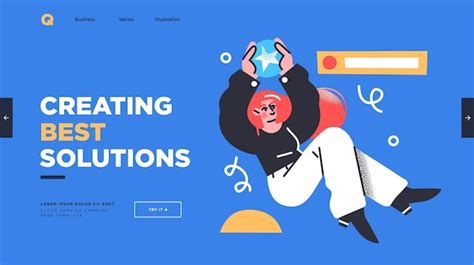 연구 혁신 및 솔루션 프레젠테이션 슬라이드 템플릿 또는 방문 페이지 웹 사이트 디자인 프리미엄 벡터