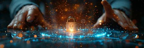 An Illustration Of Cybersecurity With Hands Interacting With A Glowing Lock In A Digital
