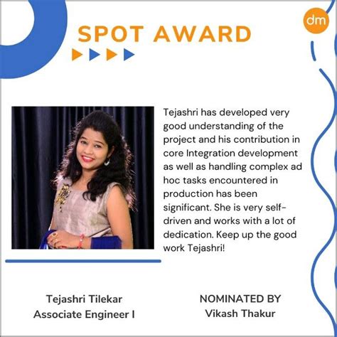 Tejashri Tilekar On Linkedin Im Delighted To Share That I Have Been Recognised For Spot Award