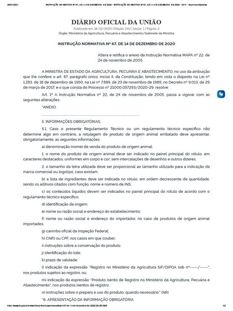 Instrução Normativa 67 De 14 De Dezembro De 2020 Mapa Pdf