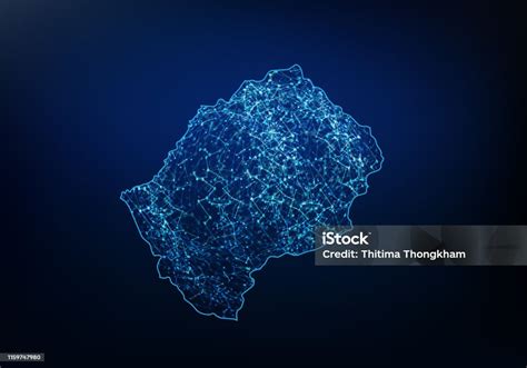 레소토지도 네트워크 인터넷 및 글로벌 연결 개념 와이어 프레임 3d 메쉬 다각형 네트워크 라인 디자인 구체 점 및 구조의 추상 벡터 일러스트레이션 Eps 10 0명에 대한