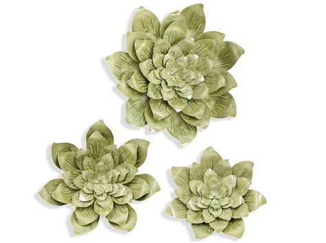 Set Of 3 Light Green Flowers Metal Wall Decor 12 16 22 Dia Steinhafels