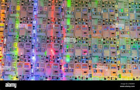 Macro Of Silicon Wafer Semiconductor With Neon Color Integrated