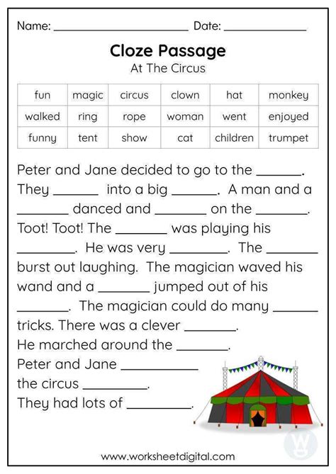 Cloze Passage Worksheet Digital