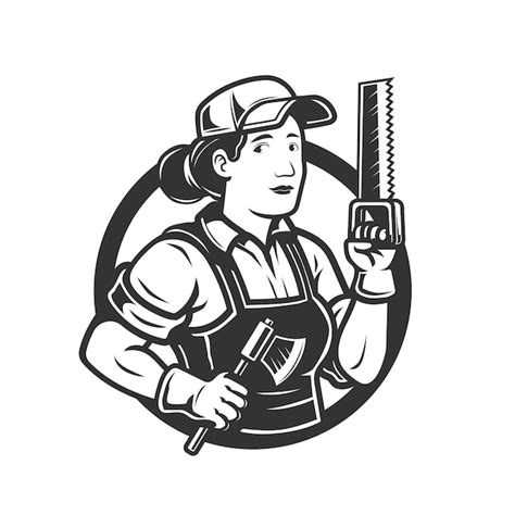 Premium Vector Woman Lumberjack Mascot Hold The Axe And Saw