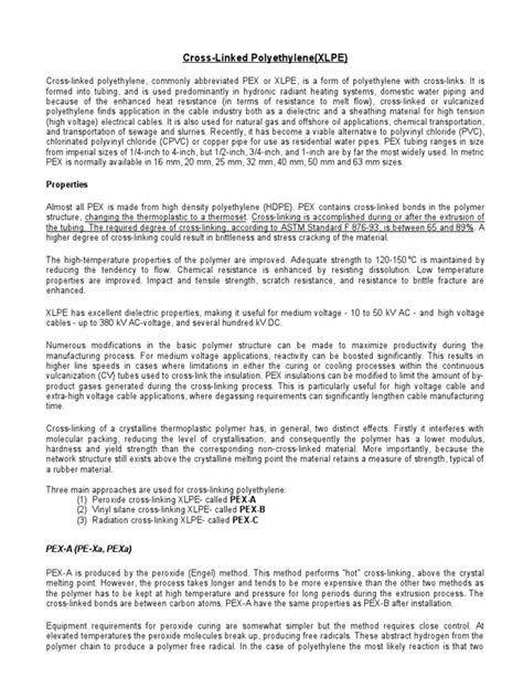 Cross Linked Polyethylene Xlpe Properties Pdf Applied And Interdisciplinary Physics