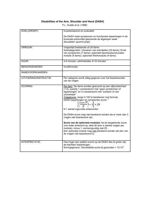 Disabilities Of The Arm Shoulder And Hand Dash