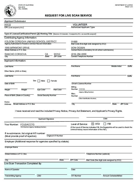 Fillable Online BCIA 8016FP REQUEST FOR LIVE SCAN SERVICE Attorney General Of Fax Email