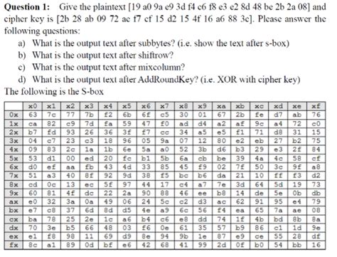 Ox Question 1 Give The Plaintext [19 A0 9a El 3d F4