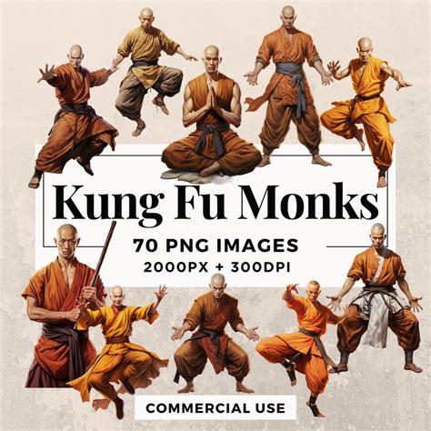 70 Kung Fu Monks Clipart Pack Instant Download 70 Kung Fu Monk