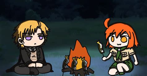 Fategrandorder ぐだ子とデイビットが焚き火にあたるだけ 静寂のイラスト Pixiv