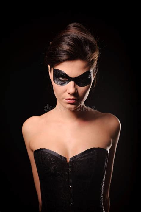 Woman With Black Party Mask On Face Stock Image Image Of Head Female