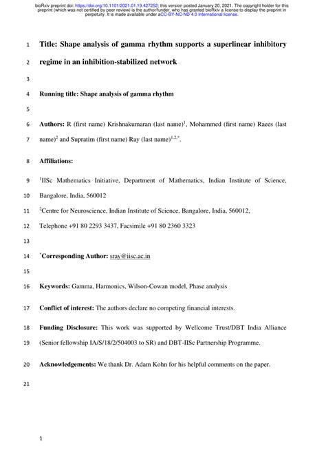 Pdf Shape Analysis Of Gamma Rhythm Supports A Superlinear Inhibitory Regime In An Inhibition