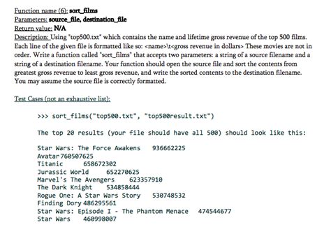 solved function name 6 sort films parameters source
