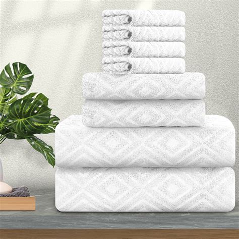 Jessy Home White Bath Towel Set Of 8 2 Oversized Bath Towels 2 Hand