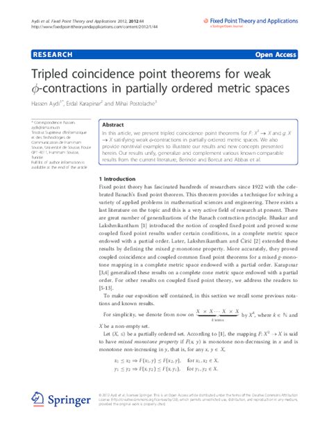 Pdf Tripled Coincidence Point Theorems For Weak φ Contractions In