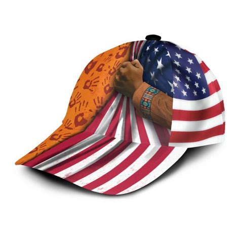 Native American Baseball Cap Custom Name Red Hand Flags Native