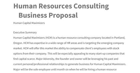 Human Resource Proposal Sample Master Of Template Document