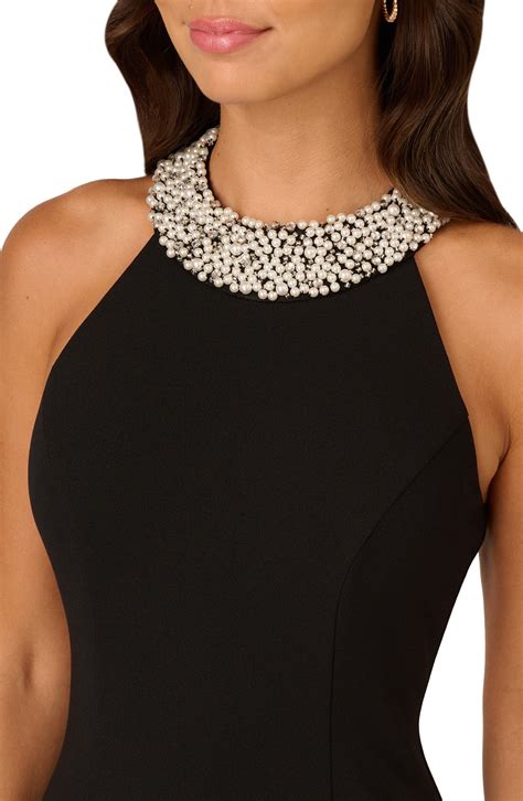 Adrianna Papell Imitation Pearl Embellished Neck Mermaid Gown Nordstrom