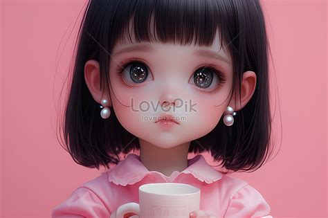 우유 차를 들고 어린 소녀 일러스트 무료 다운로드 Lovepik