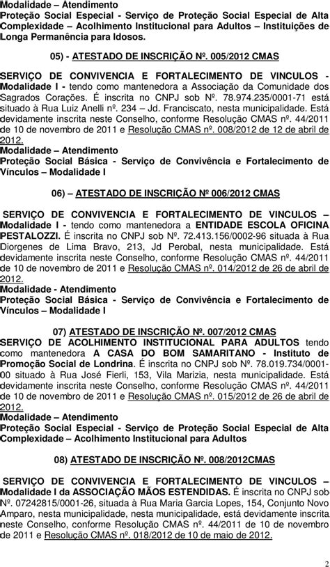 CONTROLE GERAL DE ATESTADOS DE INSCRIÇÃO NO CMAS PDF Download grátis