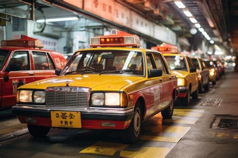 Premium Ai Image A Group Of Taxis In Hong Kong Are Lined Up At A