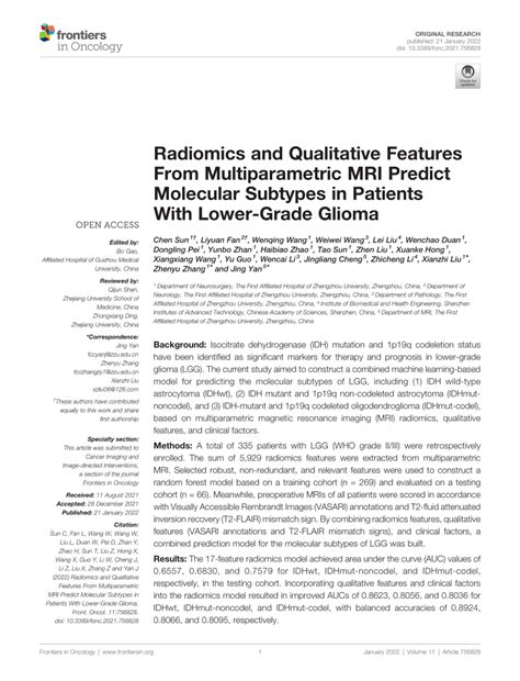 PDF Radiomics And Qualitative Features From Multiparametric MRI Predict Molecular Subtypes In