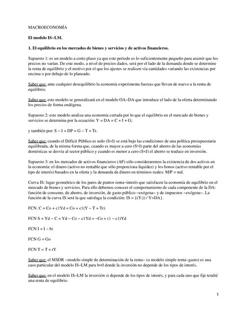 Apuntes Sobre El Modelo Is−lm Apuntes De Macroeconomía Docsity