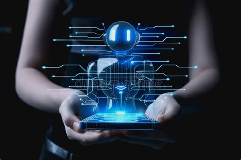 Person Holding Smartphone With Ai Assistant Hologram And Digital