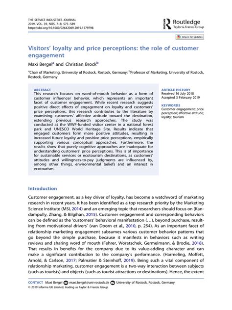 Visitors Loyalty And Price Perceptions The Role Of Customer Pdf