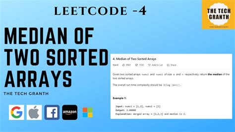 Leetcode 4 Median Of Two Sorted Arrays Extended Binary Search Ologmn Solution Youtube