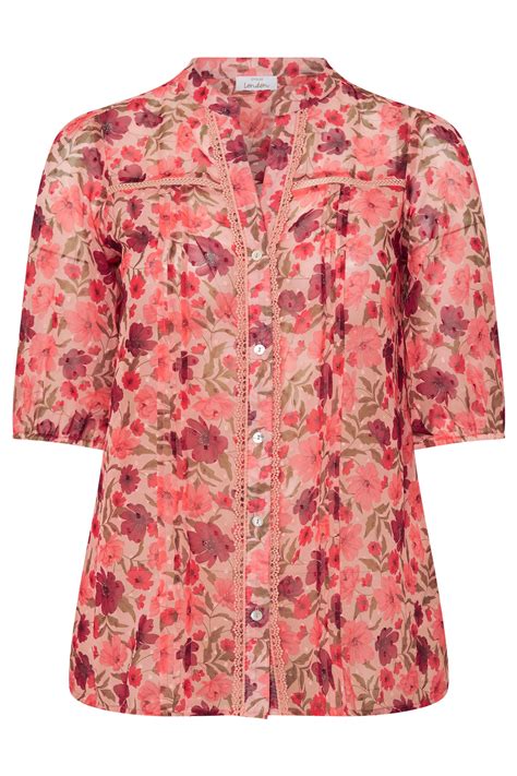 Yours London Plus Size Pink Floral Dobby Crochet Trim Blouse Yours