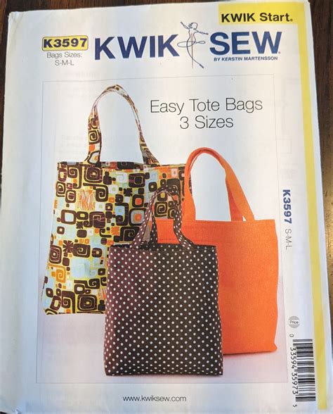 Uncut Kwik Sew Sewing Pattern K3597 For Tote Bage Market Bags In 3