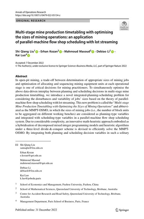 Pdf Multi Stage Mine Production Timetabling With Optimising The Sizes