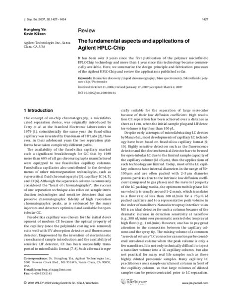 Pdf The Fundamental Aspects And Applications Of Agilent Hplc Chip