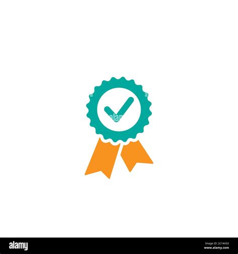 Valid Seal Icon Blue Circle With Ribbon And Gold Tick Flat Ok Sticker