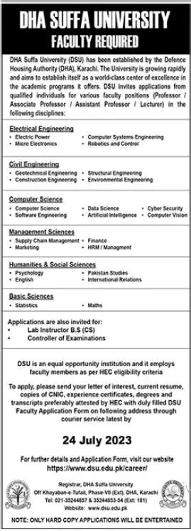 DHA Suffa University Karachi Sindh Jobs 2023