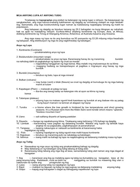 Mga Anyong Lupa At Anyong Tubig Pdf