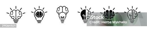 창의적인 아이디어 벡터 아이콘의 집합입니다 뇌와 전구 혁신 솔루션 발명 기호 생각 기호입니다 가상현실에 대한 스톡 벡터 아트 및 기타 이미지 Istock