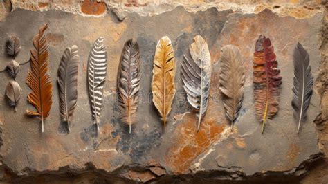 A Collection Of Fossilized Feathers From A Variety Of Dinosaur Species