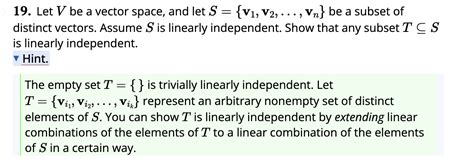 Solved 19 Let V Be A Vector Space And Let S V1 V2 Vn Chegg