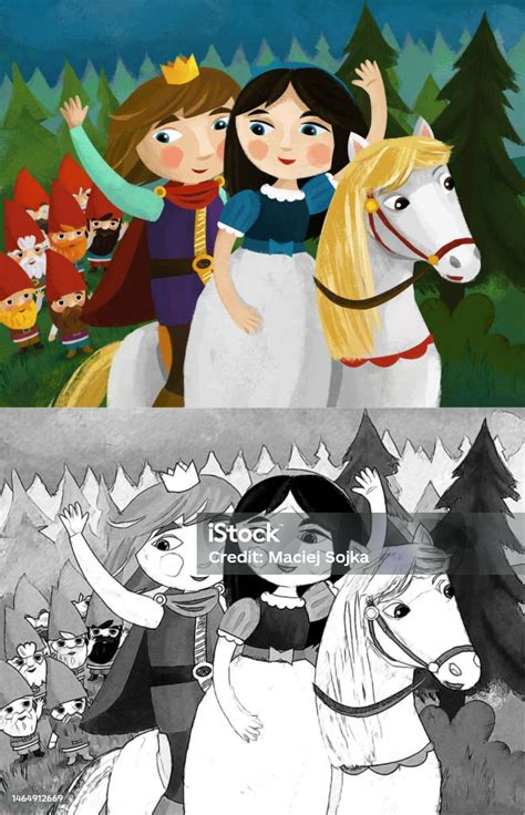 만화 왕자와 공주는 숲에서 말에 그림 고풍스런에 대한 스톡 벡터 아트 및 기타 이미지 고풍스런 공주 어린 시절 Istock