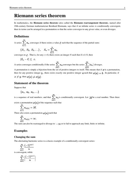 Riemann Series Theorem Definitions Pdf Series Mathematics