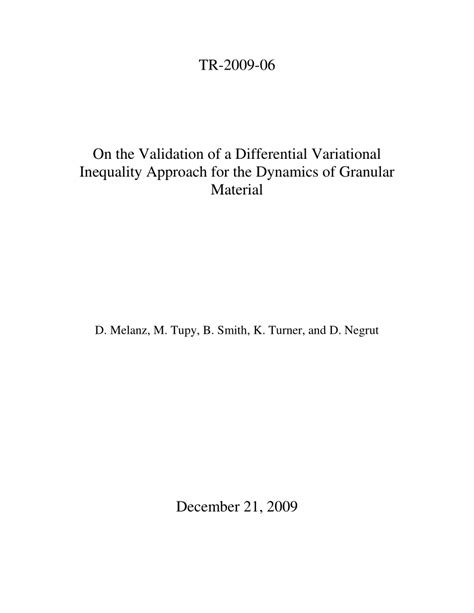 Pdf On The Validation Of A Differential Variational Inequality Approach For The Dynamics Of
