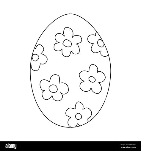 Egg With Simple Flower Pattern Doodle Style Flat Vector Outline